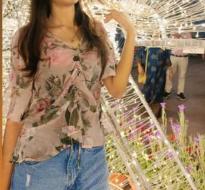 Women > Tops & Tunics | SASSAFRAS Floral translucent Peplum Top | Freeup