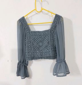 Women > Tops & Tunics | Grey Mesh Top | Elegant Look | Freeup