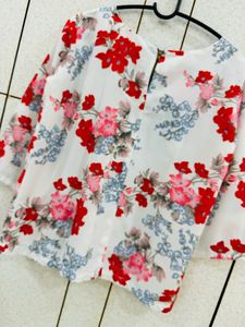 Women > Tops & Tunics | White Floral Printed Korean Material | Freeup