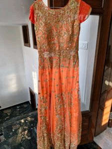 Women > Ethnic Gowns | Orange Traditional One Piece Gown | Freeup