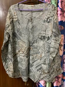 Women > Tops & Tunics | NEWSPAPER PRINT TOP - IMPORTED- 44 Bust | Freeup