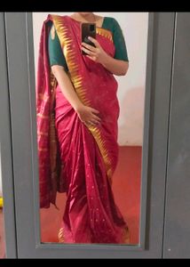 Women > Sarees | Red Saree With Golden Border.without Blouse | Freeup