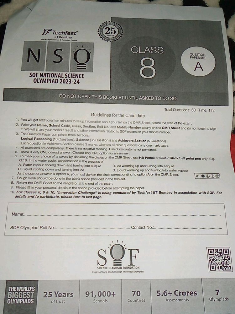 Books > Textbooks | CLASS 8 2023 NSO Question Paper | Freeup