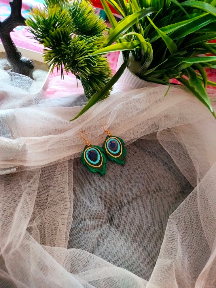 Women > Earrings & Studs | MDF Earring In Peacock Feather Design | Freeup