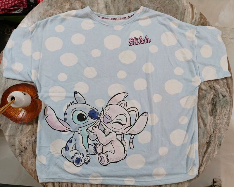 Women > T-Shirts | Cute Polka Dot Lilo & Stitch Oversized Tshirt | Freeup