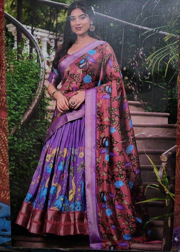 Women > Lehenga Choli | Kalamkari Half Saree Set Lehenga | Freeup