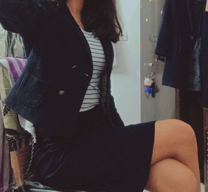 Women > Tops & Tunics | Navy Blue Crop Blazer | Freeup