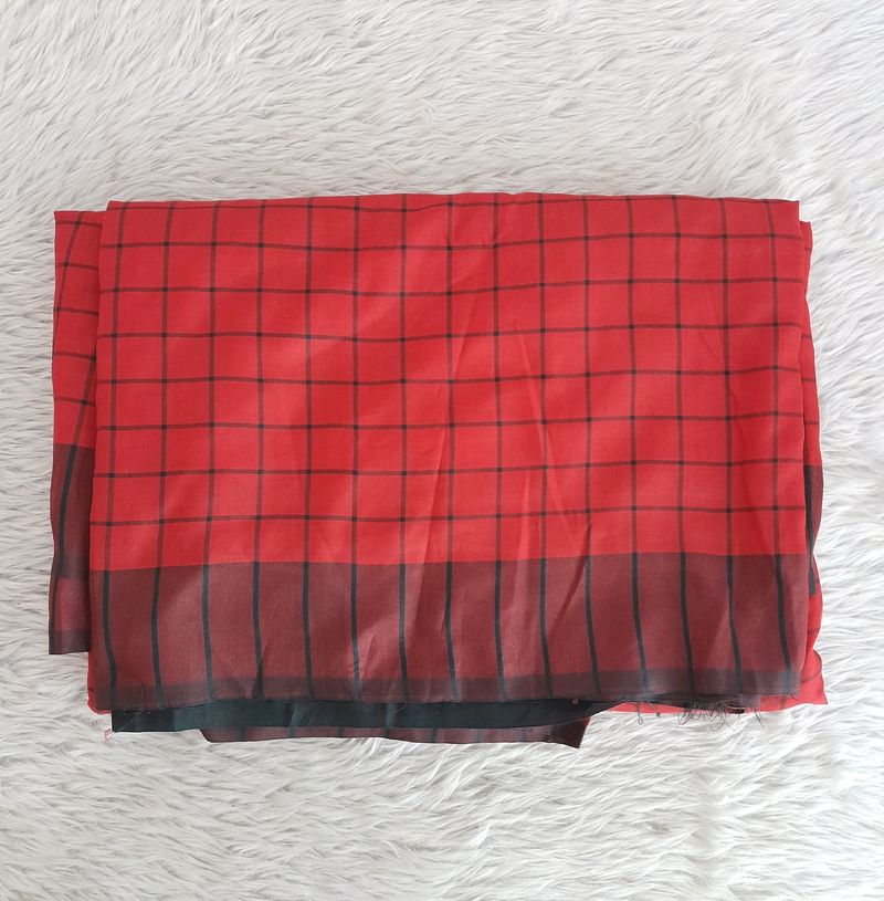Women > Sarees | Red and Black Check Saree (Women) | Freeup