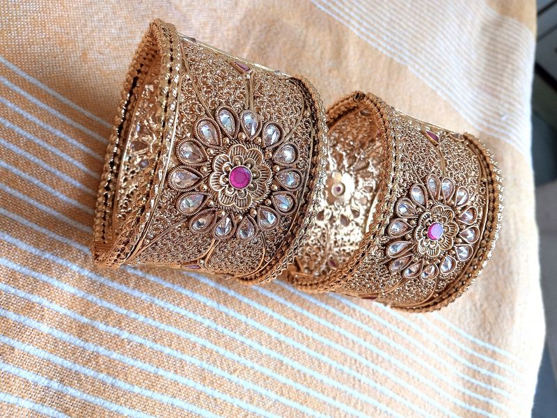 Women > Bangles & Bracelets | Royal screw-lock wide bangles, golden ...