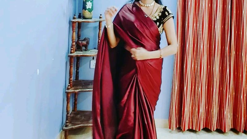 Women > Sarees | Plain Satin Saree With Pico Fall..Only Sar | Freeup