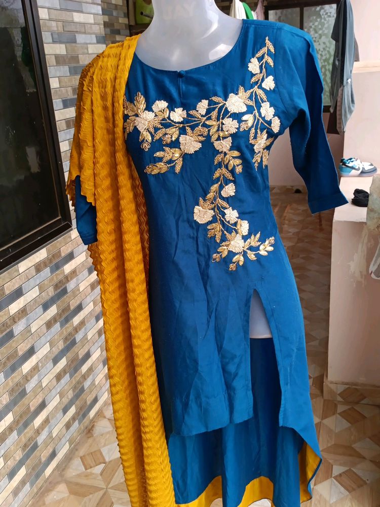 Women > Kurta Sets & Suits | Up Down Pattern Embroidered Kurti With ...