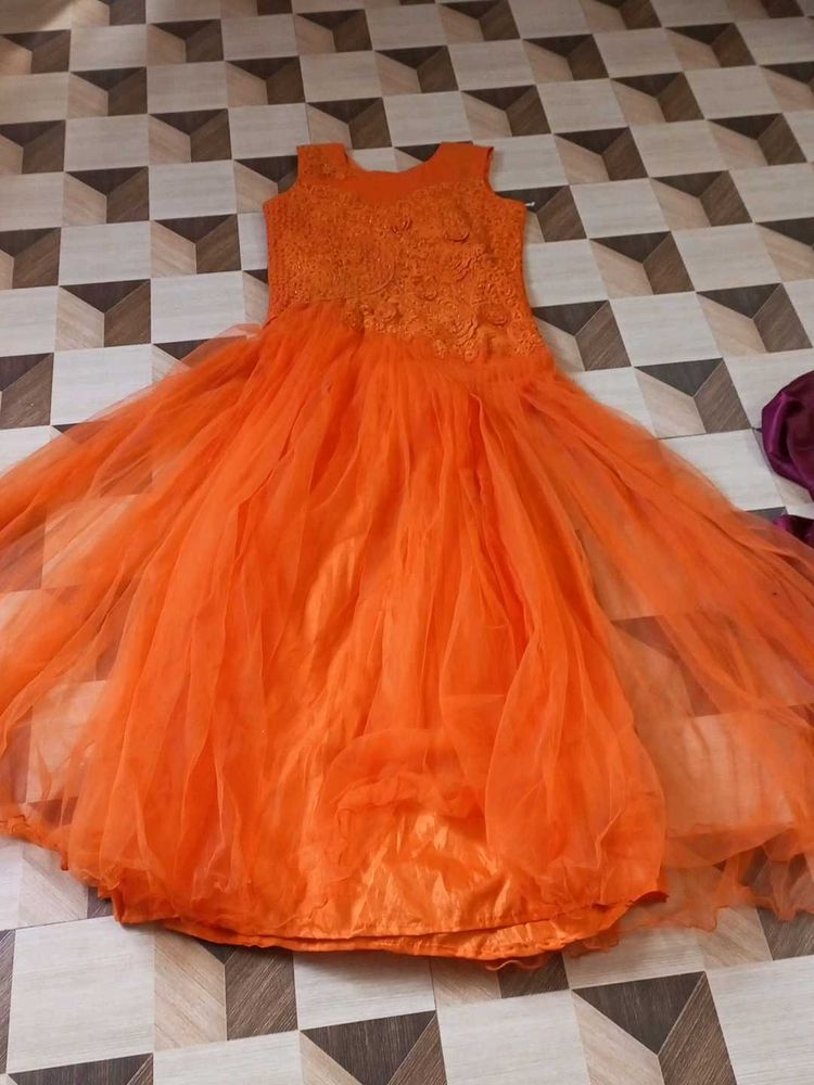Women > Ethnic Gowns | Bust 38 Orange Grown | Freeup