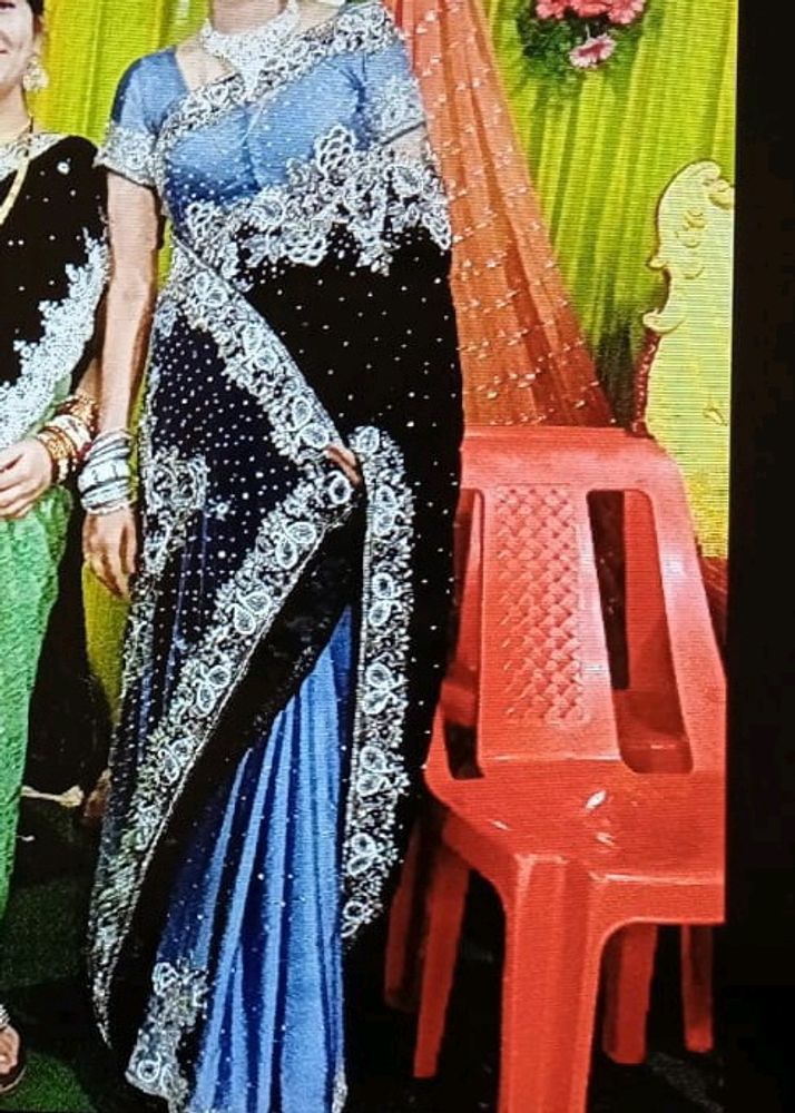 Women > Sarees | Velvet And Santon Hand Work Sare | Freeup