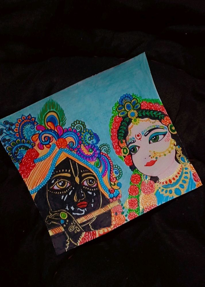 Women > Sarees | Lord Krishna And Radha Iskcon Drawing Painting | Freeup