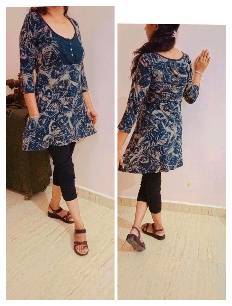 Women > Tops & Tunics | Sky Blue Frock Type Top With Gray Print 🥰 | Freeup