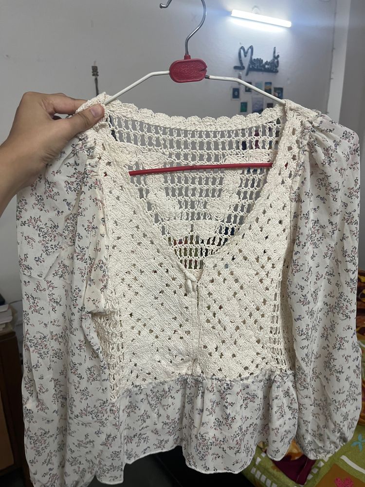 Women > Tops & Tunics | White Boho Net Top | Freeup