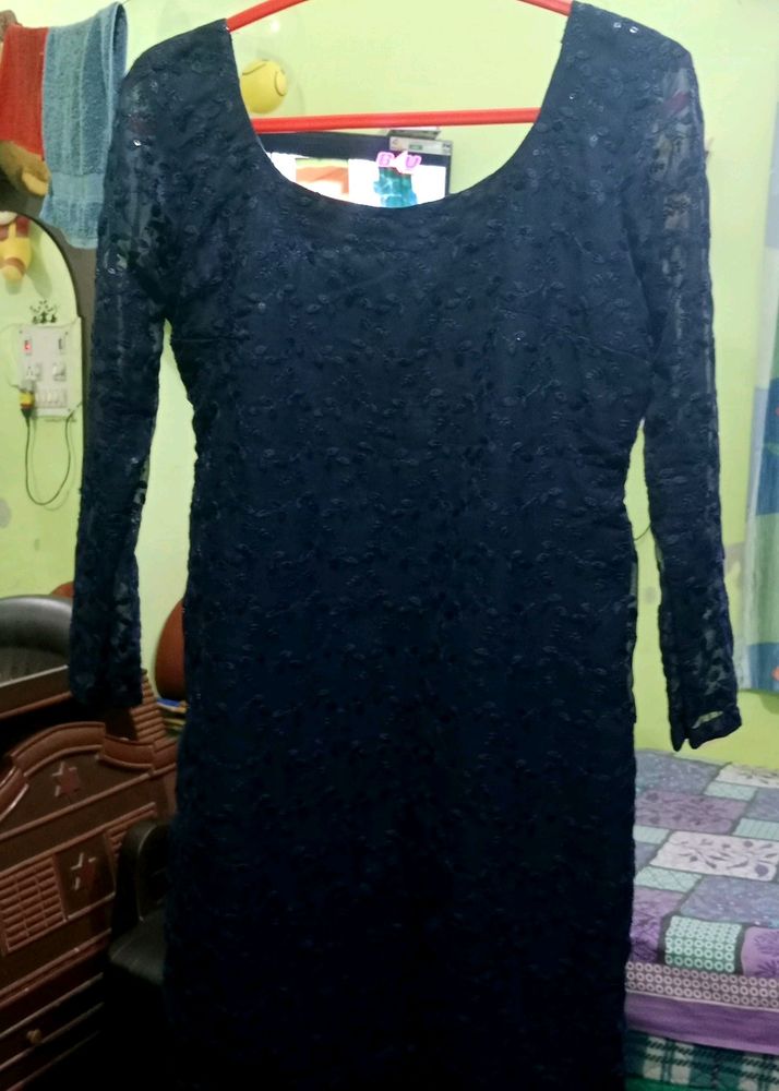 Women > Kurta Sets & Suits | Navy Blue Embroidery Tailored Stich Suit ...