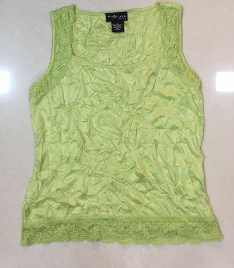 Women > Tops & Tunics | Crinkle Effect Bright Green Top with Lace ...