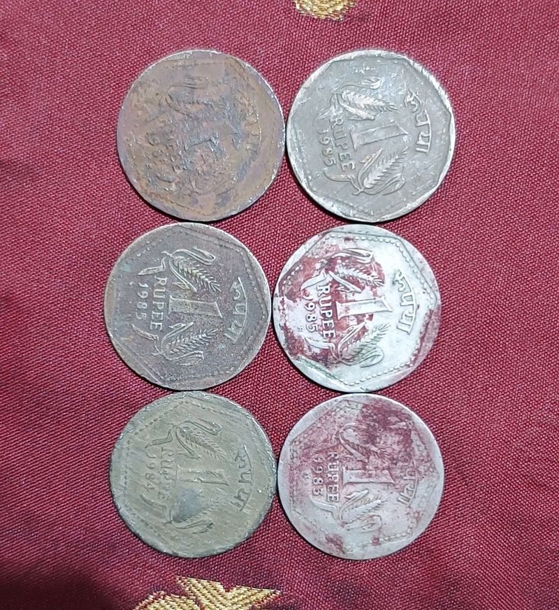 Collectibles | 6 Piece Old Indian 1 Rupee Coins Poor Condition | Freeup