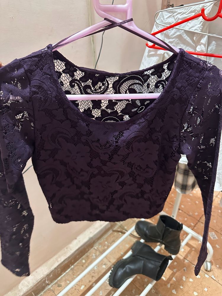 Women > Tops & Tunics | Purple Net Top | Freeup